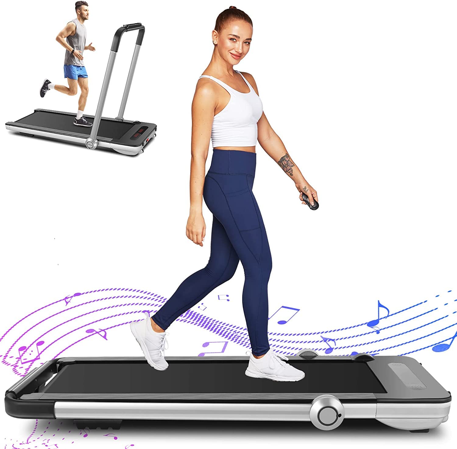 HIROLLOP 2 in 1 Folding Under Desk Treadmill,2.25HP Electric Treadmill with Installation-Free with Remote Control & LED Display,Walking Running Machine for Home Office Gym(Silver)
