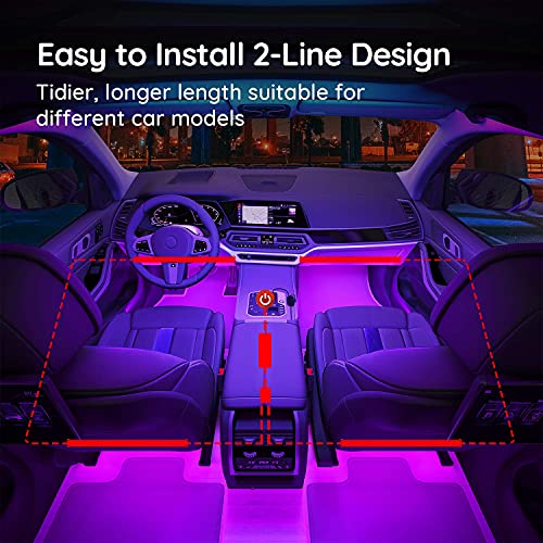Govee Car Interior Lights, Car Led Lights with APP Control, Music Sync with 7 Scene Modes and 16 Million Colors, 2 Lines Design RGB Under Dash Car Lighting with Car Charger, DC 12V