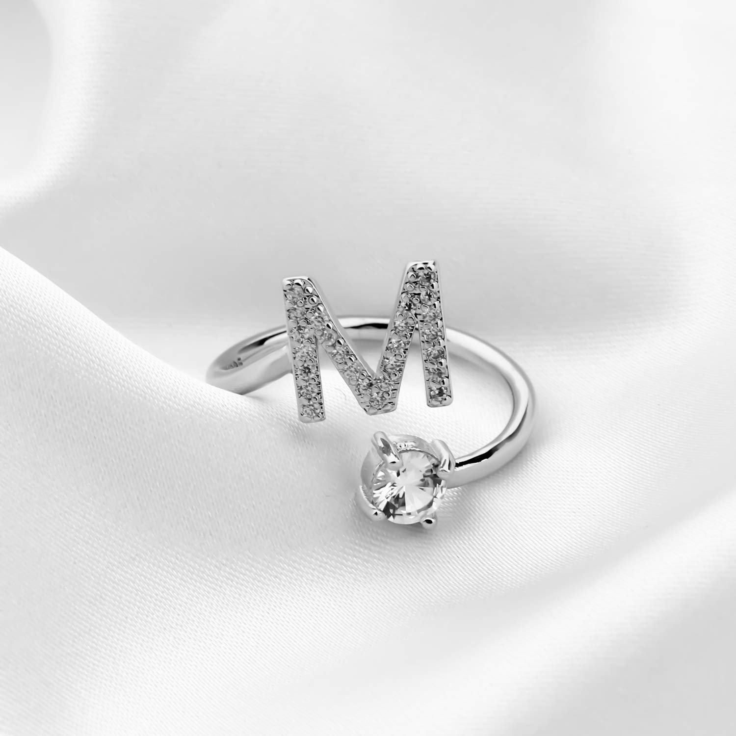HOLLP 26 Initial Letter Alphabet Cuff Ring Adjustable A-Z Stackable Ring Lovers Rings Gift For Wife Girlfriend (M)