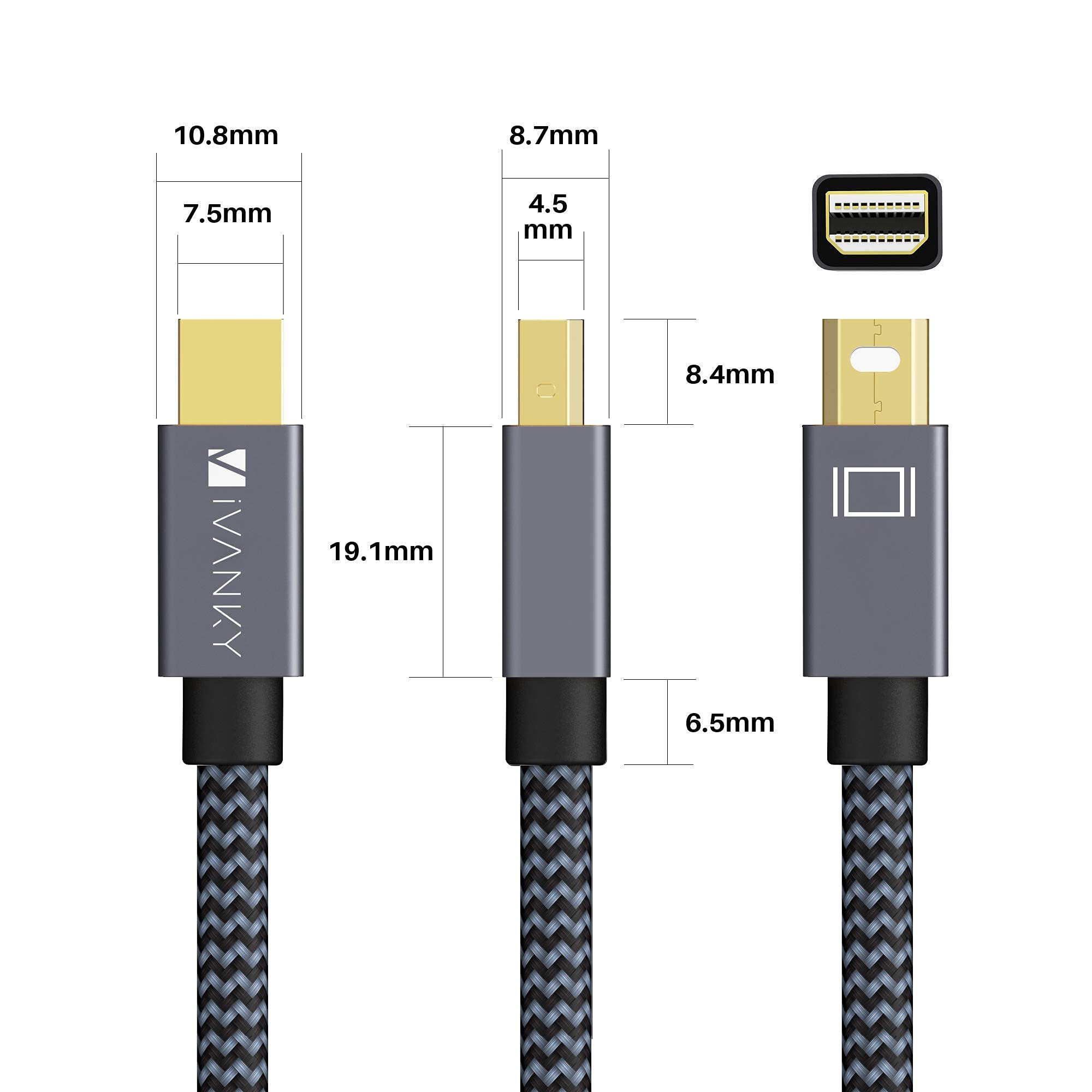 IVANKY Mini DisplayPort to Mini DisplayPort Cable, and Uni-Directional DisplayPort to HDMI Cable 6.6ft