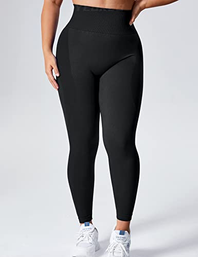 YEOREO Women High Waist Workout Gym Smile Contour Seamless Leggings Yoga Pants Tights Black M