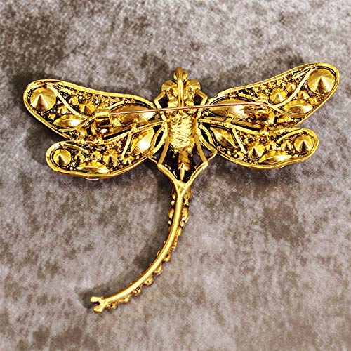 Hsakess Artificial Crystal Rhinestone Dragonfly Brooch Pin Animals Pin Gift for Women Outfits Decoration,Red, 9.1*7.5cm