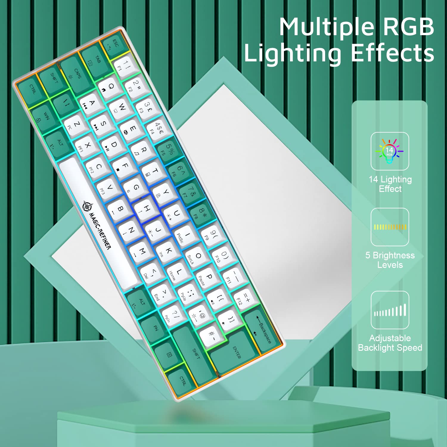 MAGIC-REFINER 60% Wired Mechanical Gaming Keyboard and Mouse Combo, Ultra-Compact 62 Keys RGB Backlit Red Switch Computer Keyboard with PBT Keycaps,12000DPI Lightweight Mouse for PC/Mac Gamer
