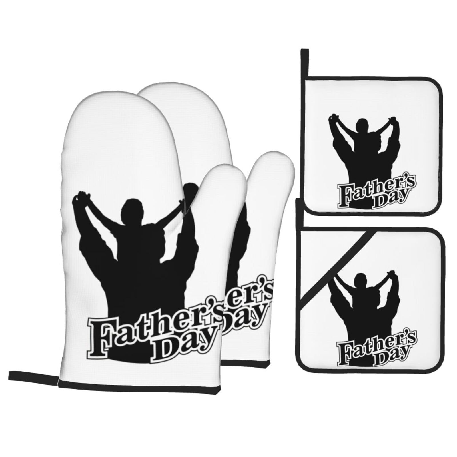 Happy Dad Father Day Kitchen Baking 4-Piece Setâ€“Heat Resistant Oven Mitts and Pot Holders Kitchen Hot Pads