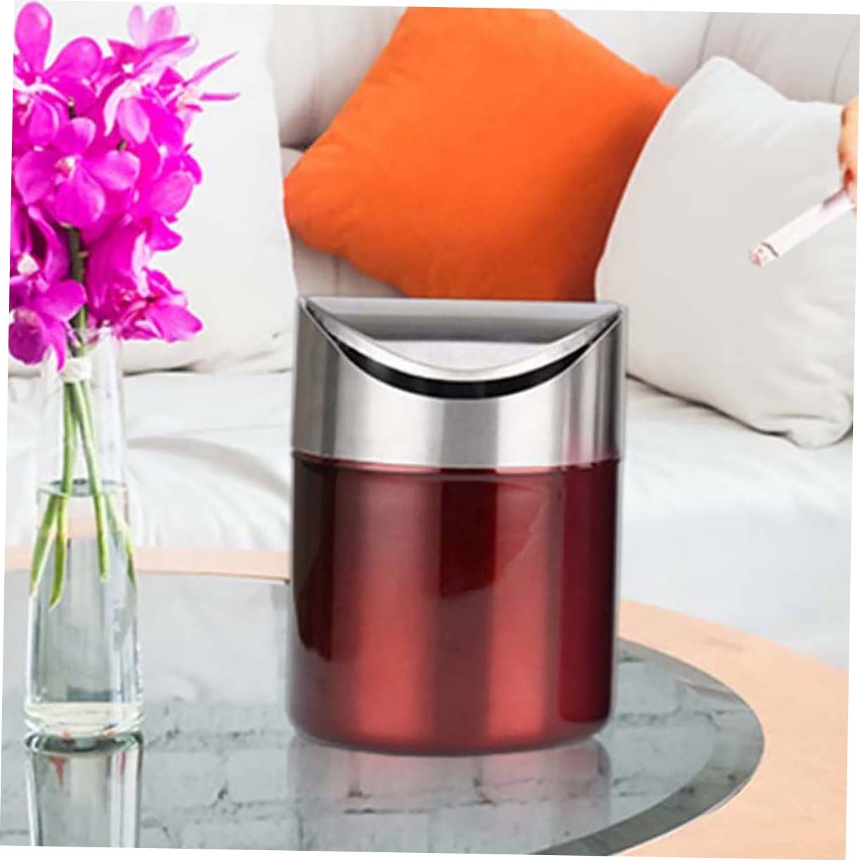 GATHINESS Desktop Trash Bin Stainless Steel Mini Waste Small Trash can with lid Small top Trash can top Garbage can Mini Trash Tiny Trash can top dust Office car Recycle