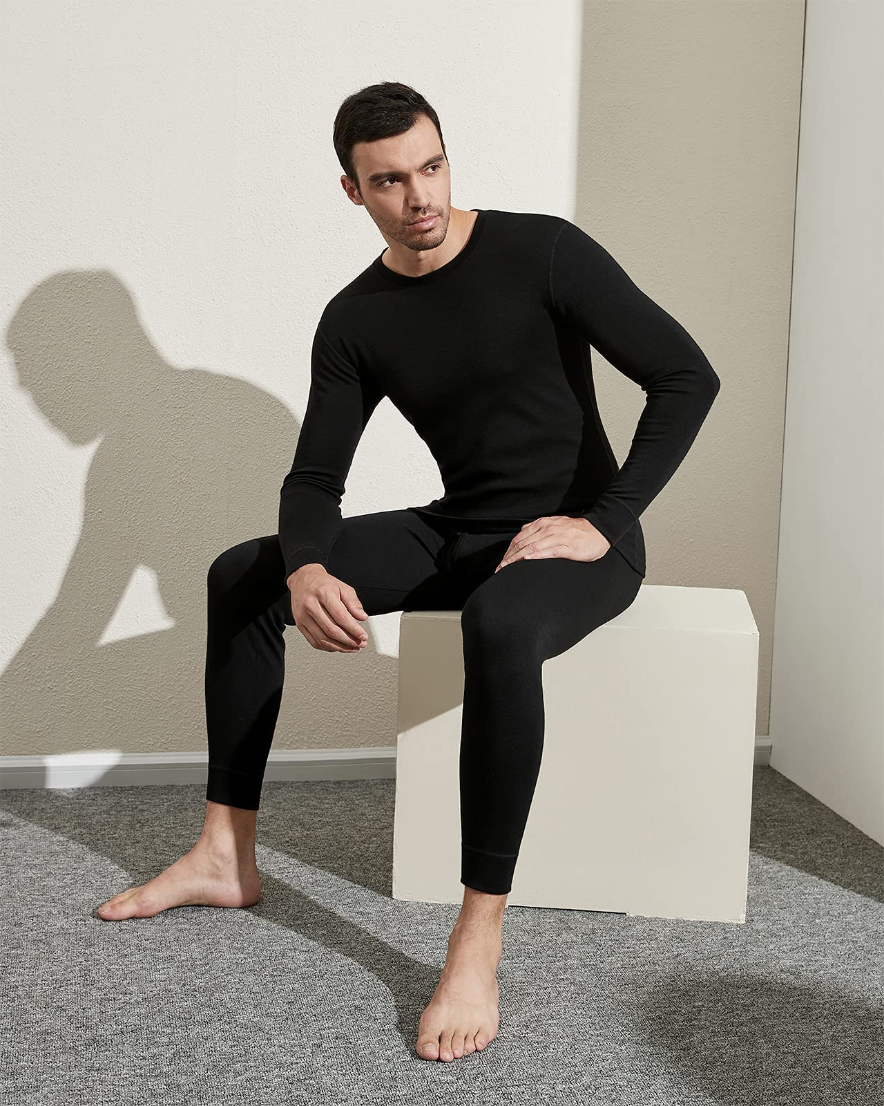 LAPASA Men's 100% Merino Wool Base Layer Set Midweight Thermal Underwear Activewear Long John Top Bottom M126 Large 2. Midweight True Blue 1 Set