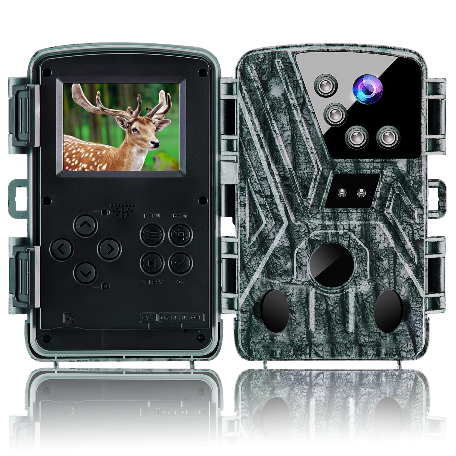 KJK Trail Camera, 42MP 4K 0.05s Trigger Motion Activated, Game Camera with Night Vision IP66 Waterproof 100ft 130°Wide-Angle for Wildlife Monitoring