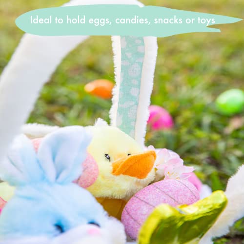 Homarden Easter Eggs Basket - Cute Green Bunny Baskets with Foldable Ears - Perfect for Girls & Boys Easter Egg Hunts - Easter Baskets for Kids