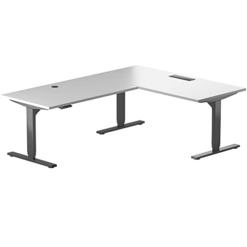 Progressive Desk L Shaped Standing Desk 90x72, Corner 3 Stage Height Adjustable Electric Executive Desk -Warm White, Black Frame