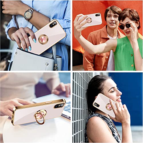 iPhone Xs/iPhone X Case 5.8" Soft Silicone Electroplated Anti-Scratch Cases with Ring Holder Stand Flexible TPU Bumper Shockproof Cover - Light Pink