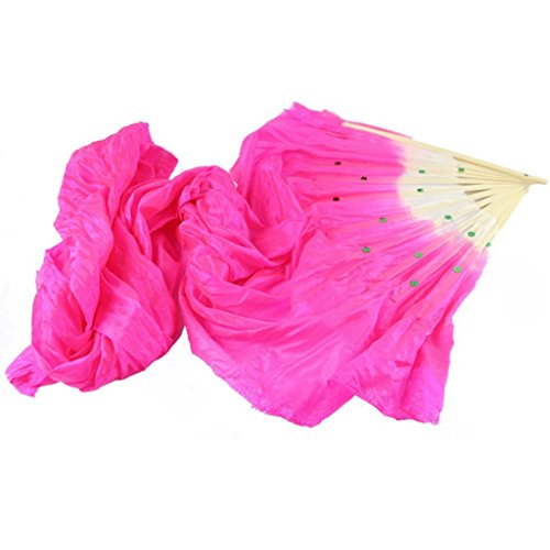 KKirafairy New Colorful Belly Dance Bamboo Long Silk Fans Veils 4 Colors Hand Made Silk Fan