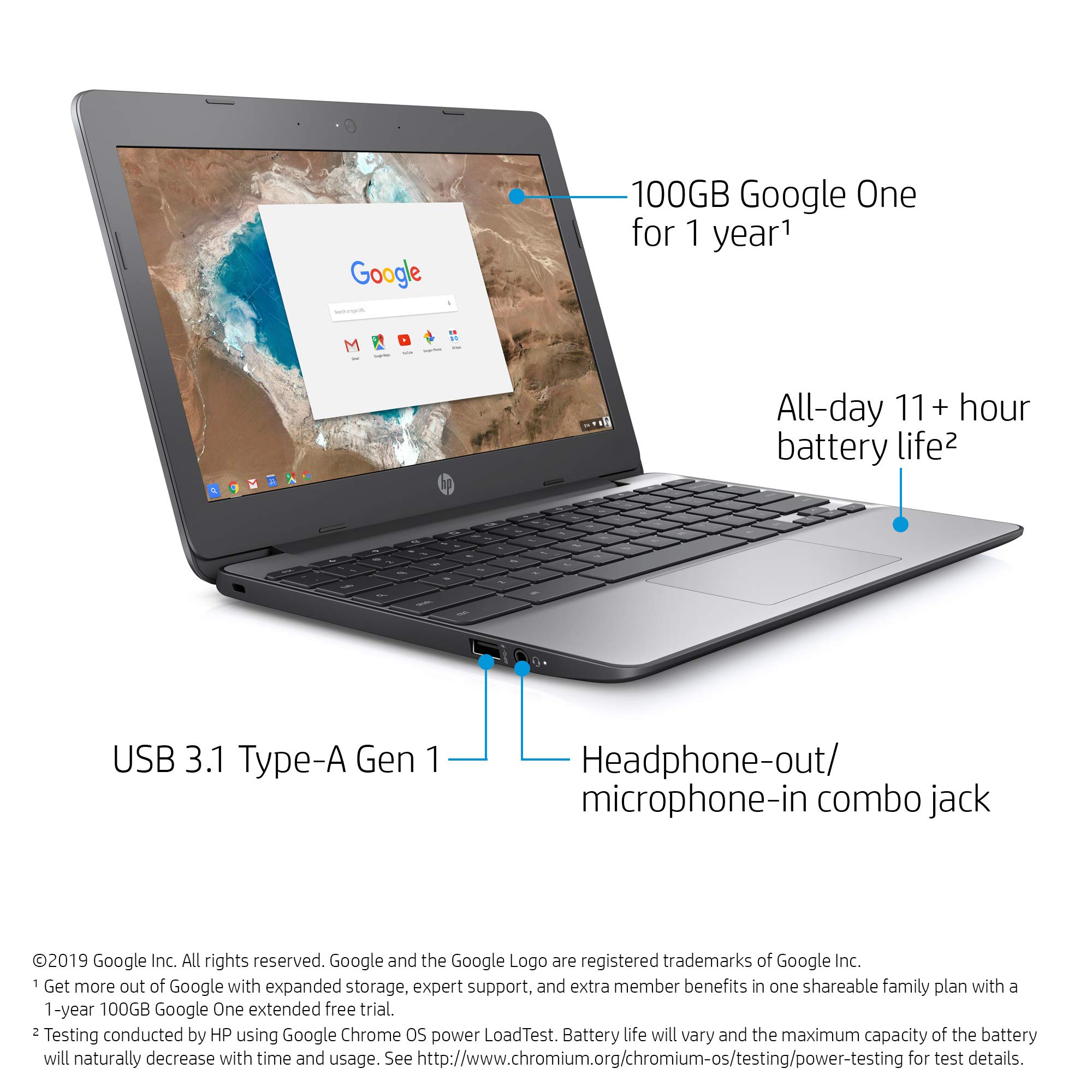 HP Chromebook 11-Inch Laptop, Intel Celeron N3060 Processor, 2 GB SDRAM, 16 GB eMMC Storage, Chrome OS (11-v000nr, Ash Gray)