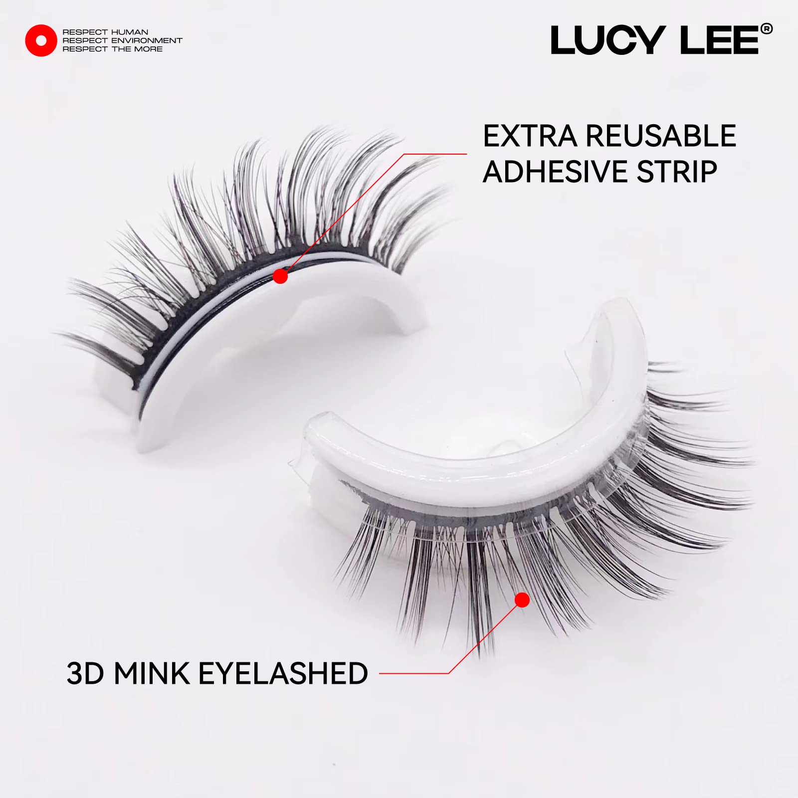 LUCY LEE Reusable Self-Adhesive Eyelashes 3 Pairs, False Eyelashes No Glue or Eyeliner Needed, Easy to Put on within 3 Secs, Stable/Non-slip Waterproof Fake Eyelashes Soft Reusable Lashes 3D