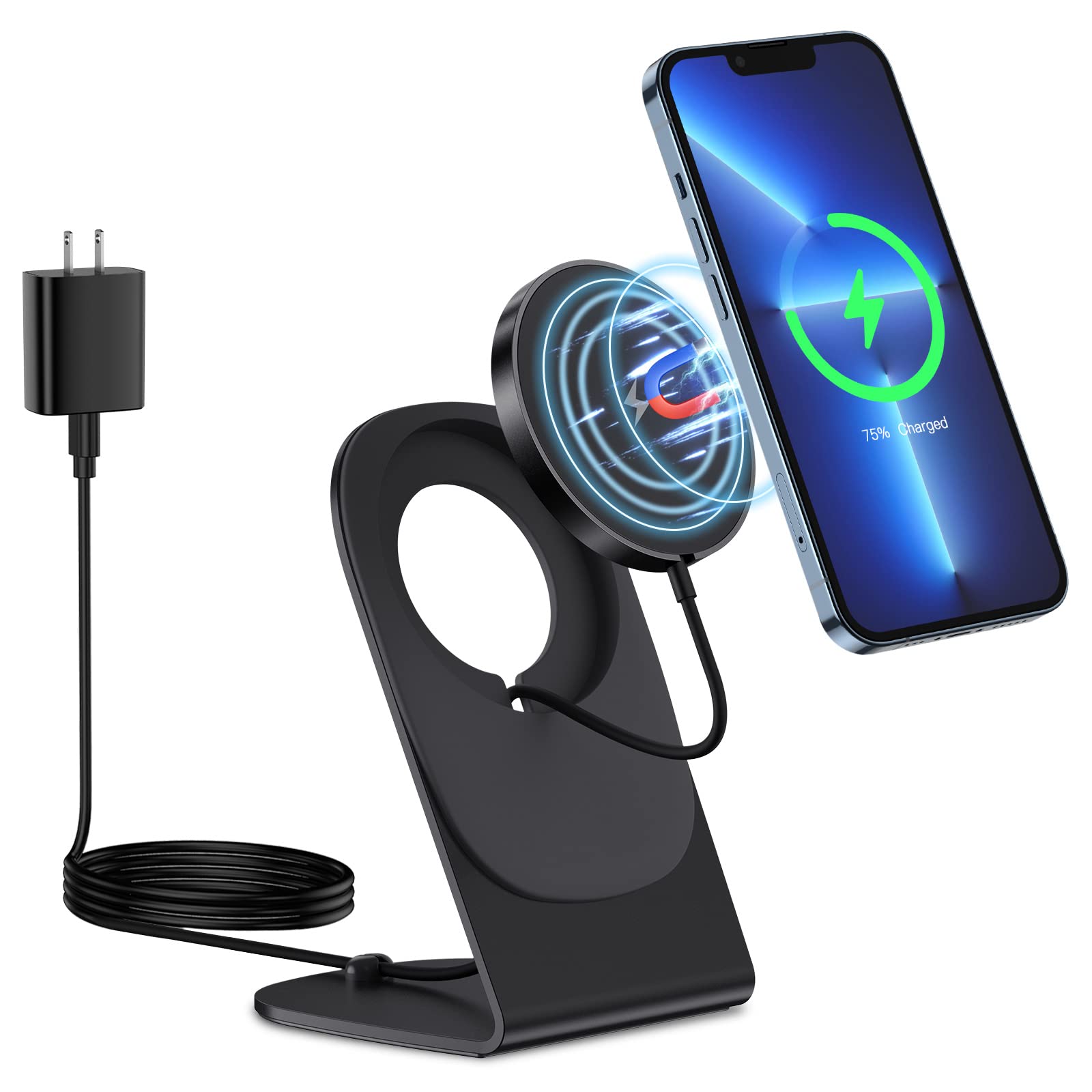 Magnetic Wireless Charger Compatible with13/12 Series,Charger with 20W USB-C Power Adapter, Aluminum Alloy Convertible Fast Wireless Charging Pad/Stand for Phone 13/12 Pro Max Mini