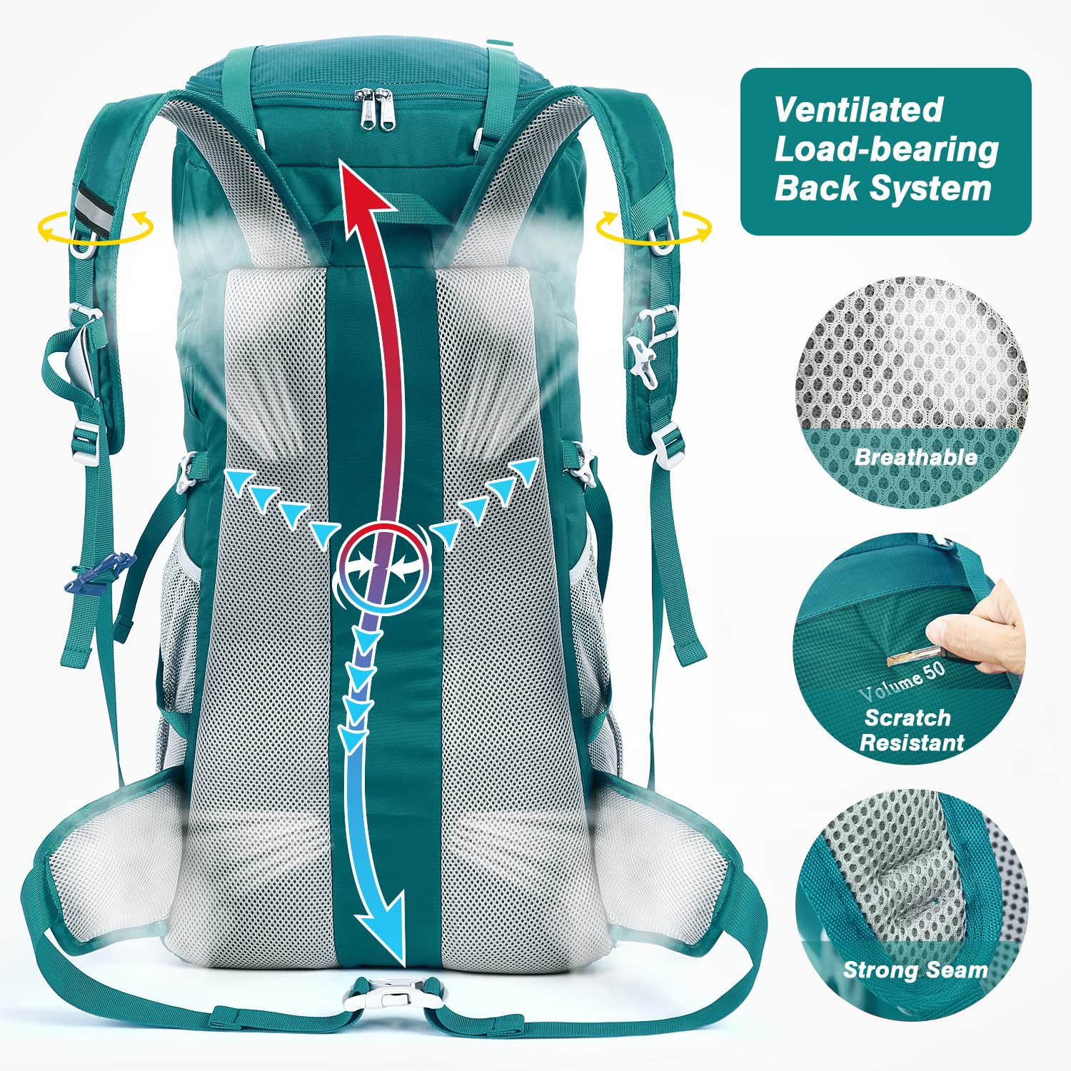 HOMIEE 50L Hiking Backpack Travel Bag Waterproof Camping Backpack with Rain Cover Lightweight Backpacking Backpack Rucksack