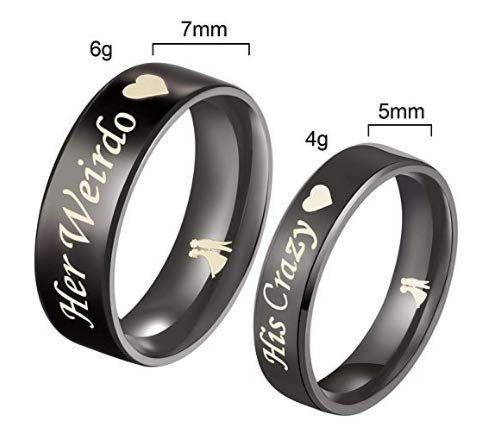 His or Hers (Sold Separate Price for ONE Ring Only) 6mm/4mm Stainless Steel His Crazy and Her Weirdo Couple Wedding Bands Ring -CR161 (Men's Ring (her Weirdo), 12)