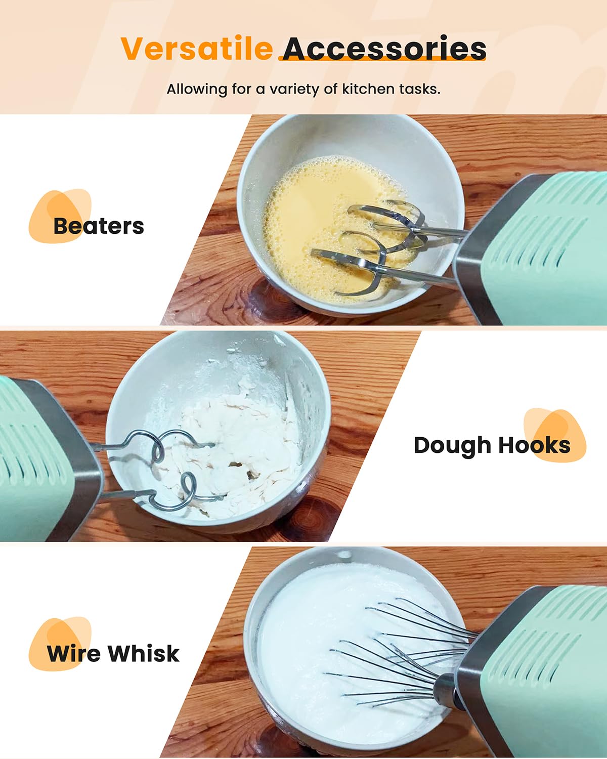 Juimma Hand Mixer Electric Handheld, 9-Speed 400W Kitchen Food Mixer with Digital Display and Touch Button, 5 Min Timer, Storage Case, 6 Stainless Steel Accessories, for Eggs Cream Cake Dough, Mint