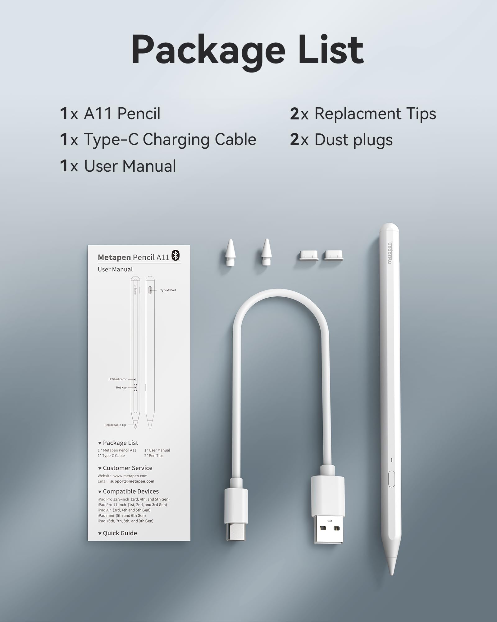 Metapen Pencil Tips for Apple Pencil 2nd and 1st Generation - 1:1 Original Size (4pcs, 2X More Durable), Fit Well with iPad Pen for iPad Pro/Mini/Air, Active Stylus Nibs (White, NOT Yellow)