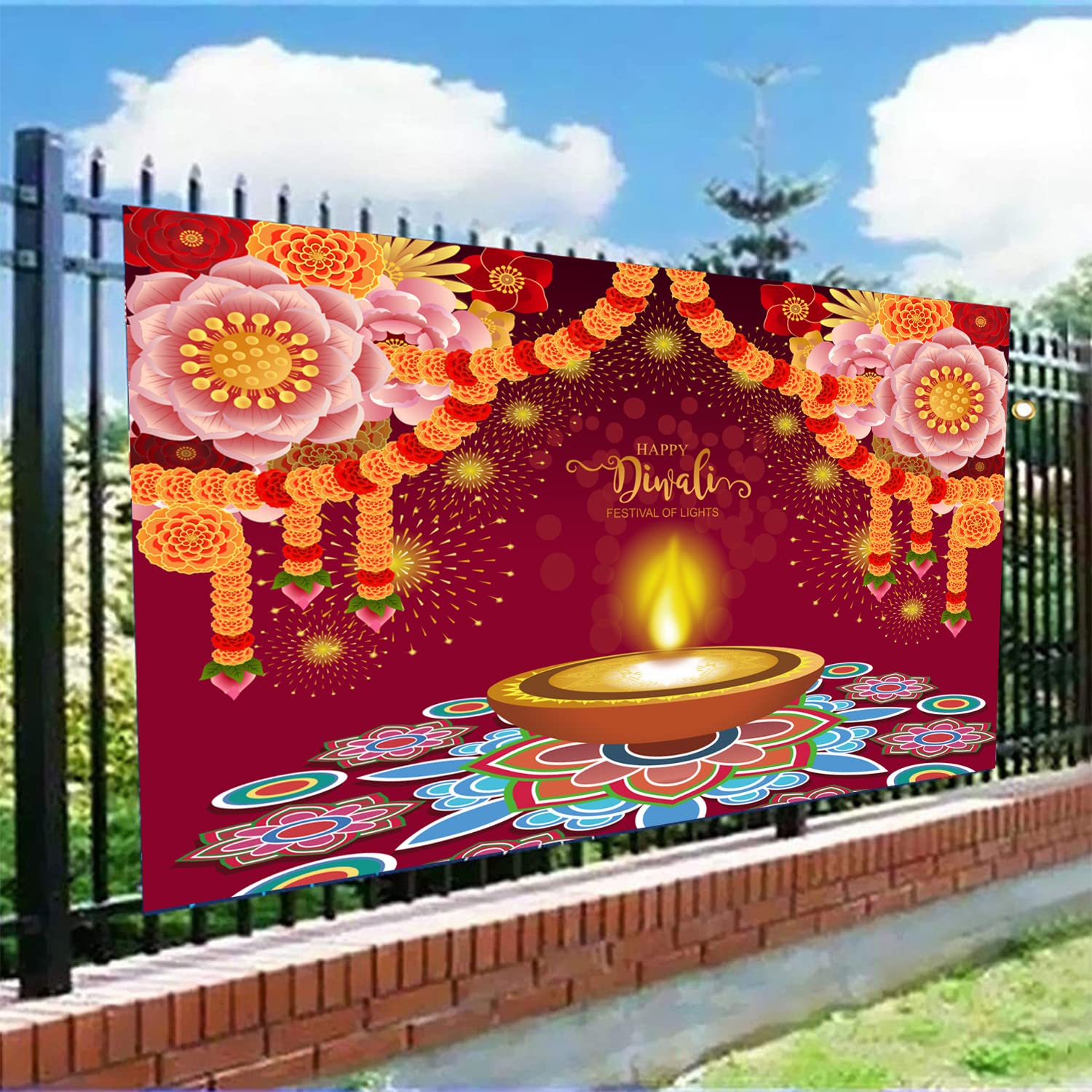 Happy Diwali Backdrop Banner Festival of Lights Diwali Decorations Party Supplies, Deepavali Background Banner for Photo Backdrop