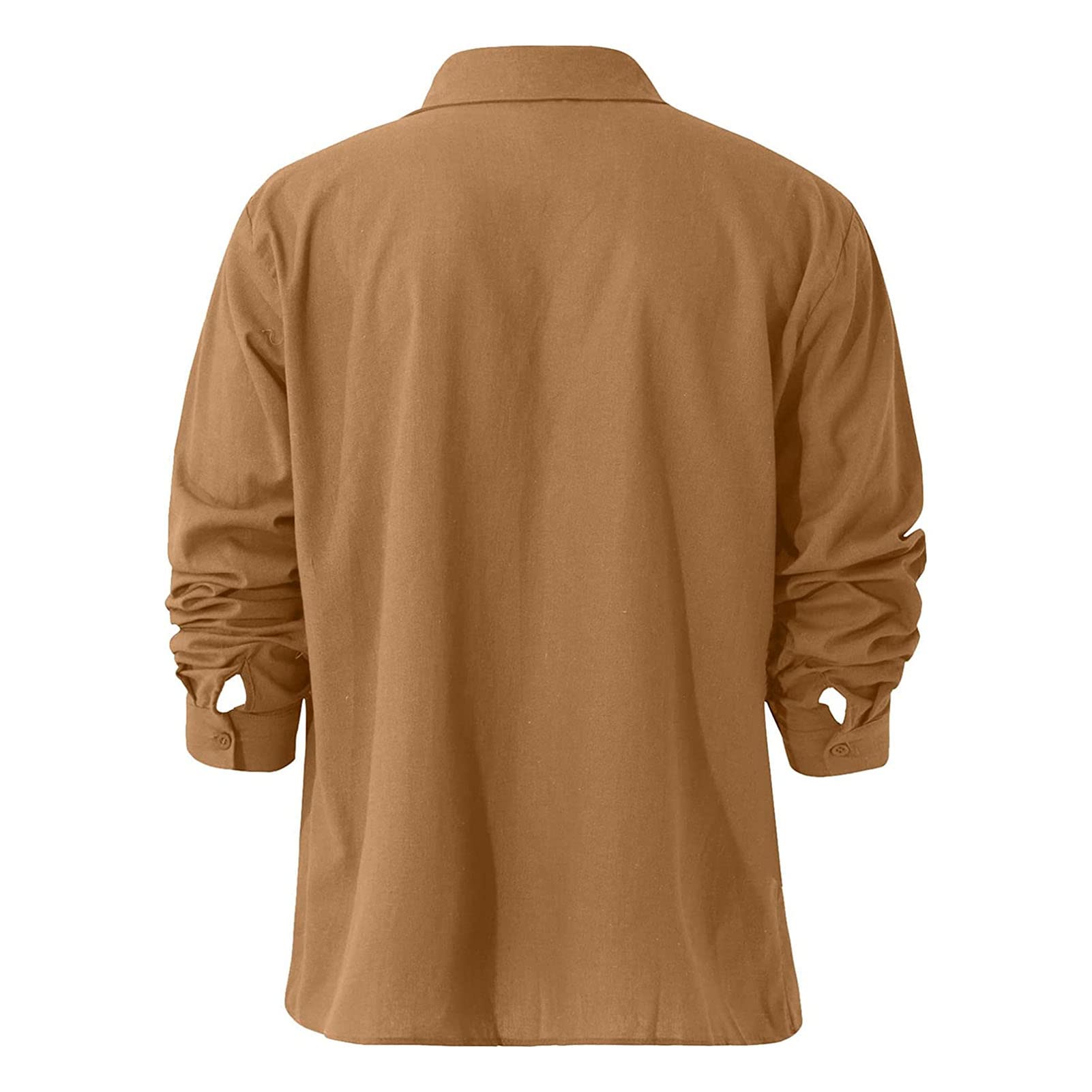 Men's Linen Button Down Shirts Casual Long Sleeve Summer Beach Shirt Tops Lightweight Solid Color Loose Fit Shirt (Yellow 1,XX-Large)