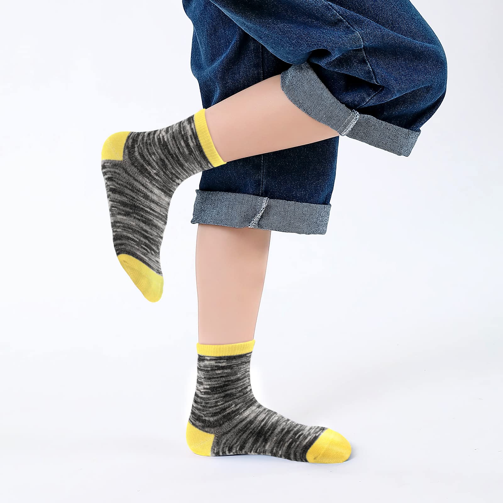 KEREDA Boys Girls Ankle Socks 12 Pairs Kids Half Cushion Quarter Socks 10-14 Y Multicolor04