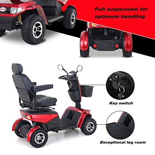 Metro Mobility 4 Wheel Heavy Duty Powered Mobility Scooters for Seniors - 400 lbs Capacity Motorized Scooter for Adults, Travel - Adapts to All Terrains with Exceptional Leg Room - Red