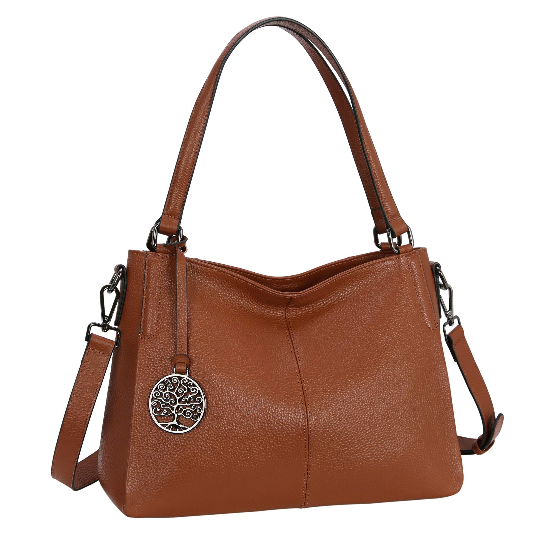 HESHE Women's Genuine Leather Tote Bag Top Handle Hobo Shoulder Satchel Crossbody Purse (Brown)