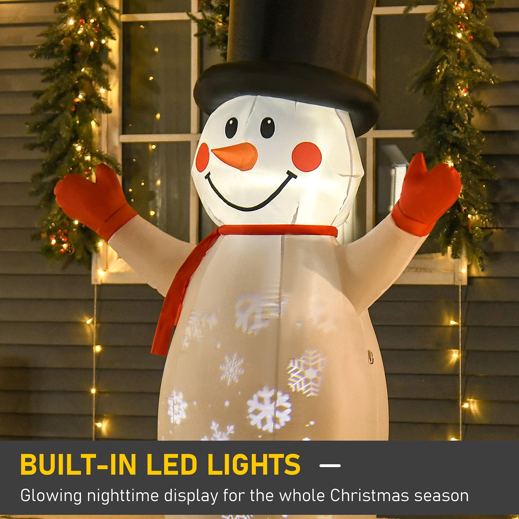 HOMCOM 6ft Christmas Inflatables Outdoor Decorations Glowing Snowman, Blow-Up Yard Christmas Decor with LED Lights Display