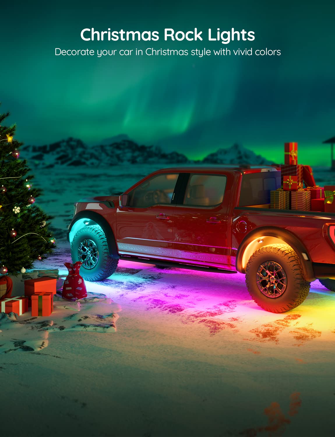 Govee Rock Lights with Smart APP Control, RGBW Underglow Car 64 Scene Modes, 4 Pods Warm White Under IP67 Waterproof and Reactive Music Mode for Cars, Trucks, DC 12V