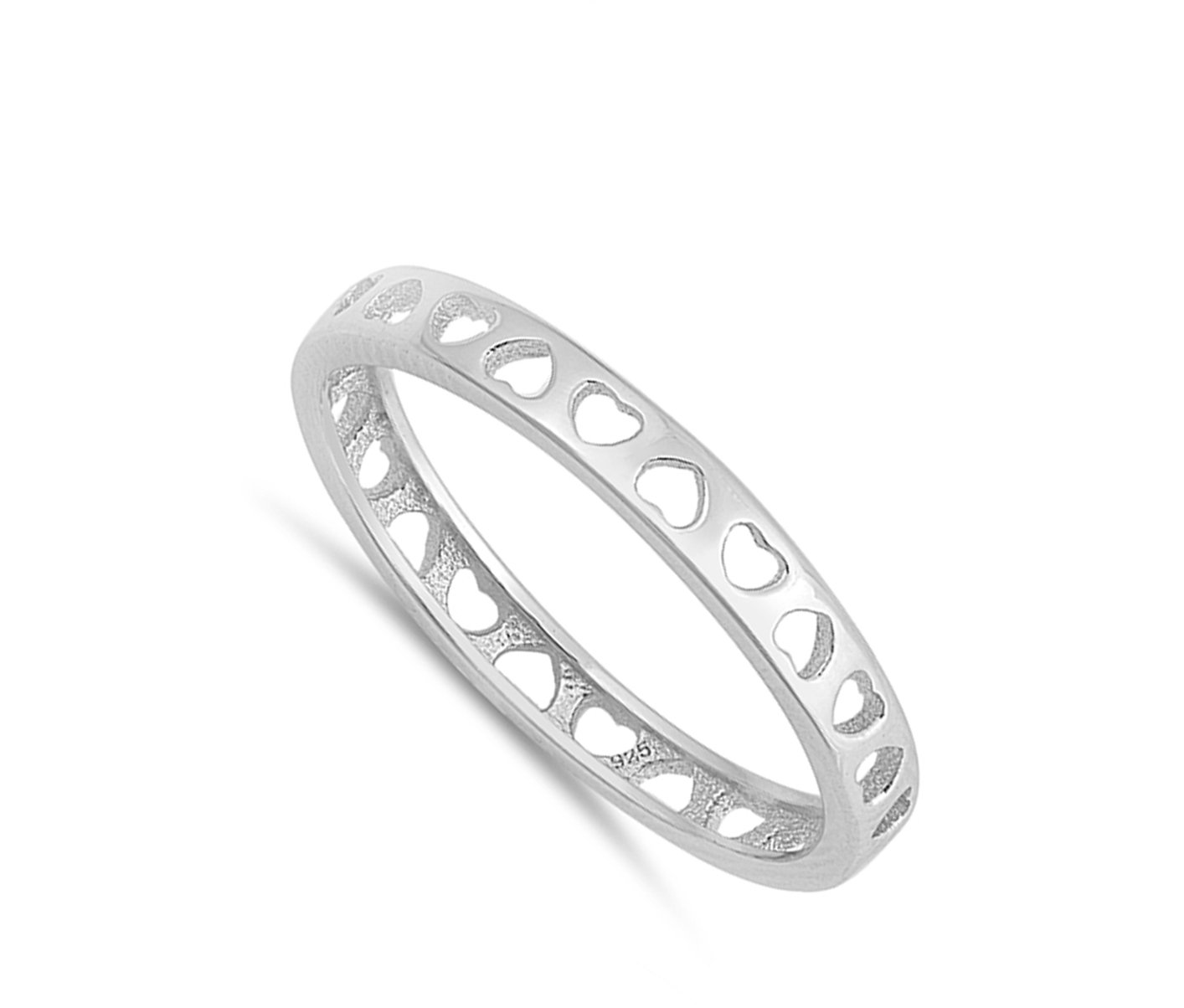 Heart Love Cutout Eternity Thin Thumb Ring .925 Sterling Silver Band Size 11