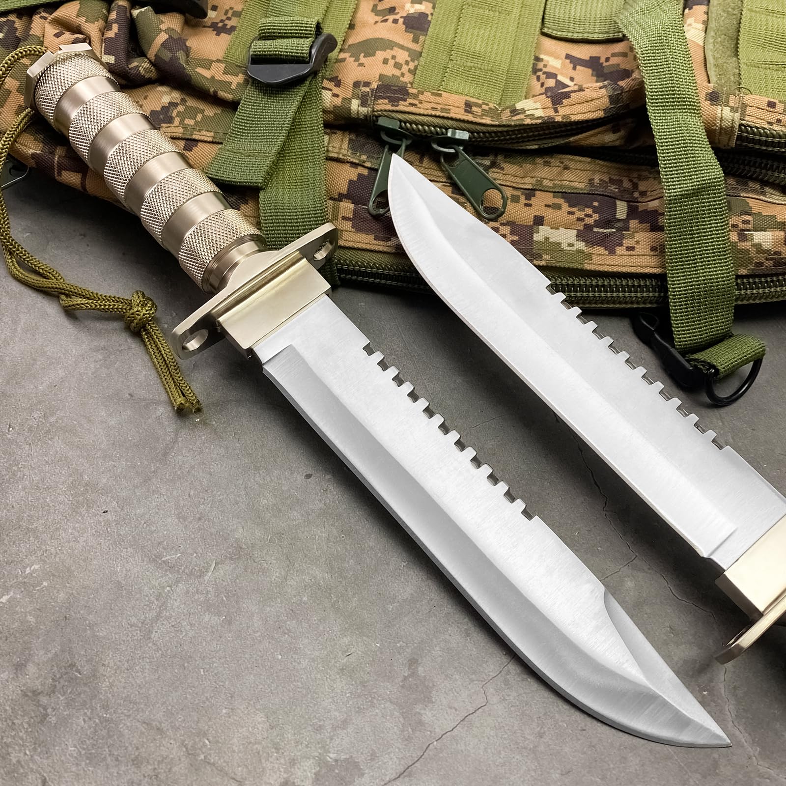 HOLYEDGE 13.7" Heavy Duty Fixed Blade Knife with Aluminium Alloy Handle Tactical Hunting Dagger Weapons Military Combat Knife