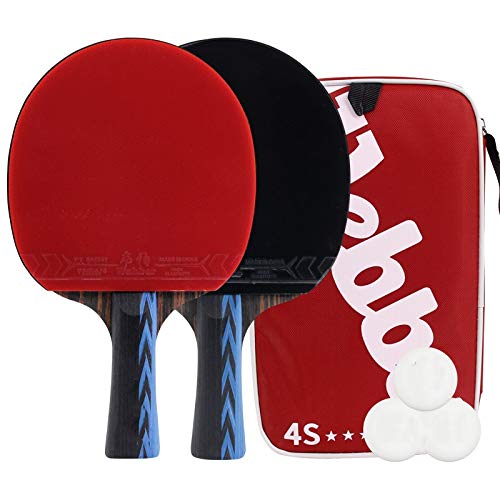 Hewen-Ping Pong Set 4-Star Sturdy Durable Ping Pong Racket Ping Pong Paddle Table Tennis Bat Ping Pong Bat Set with 2 Rackets, 3 Balls Table Tennis Bat (Size : Long)