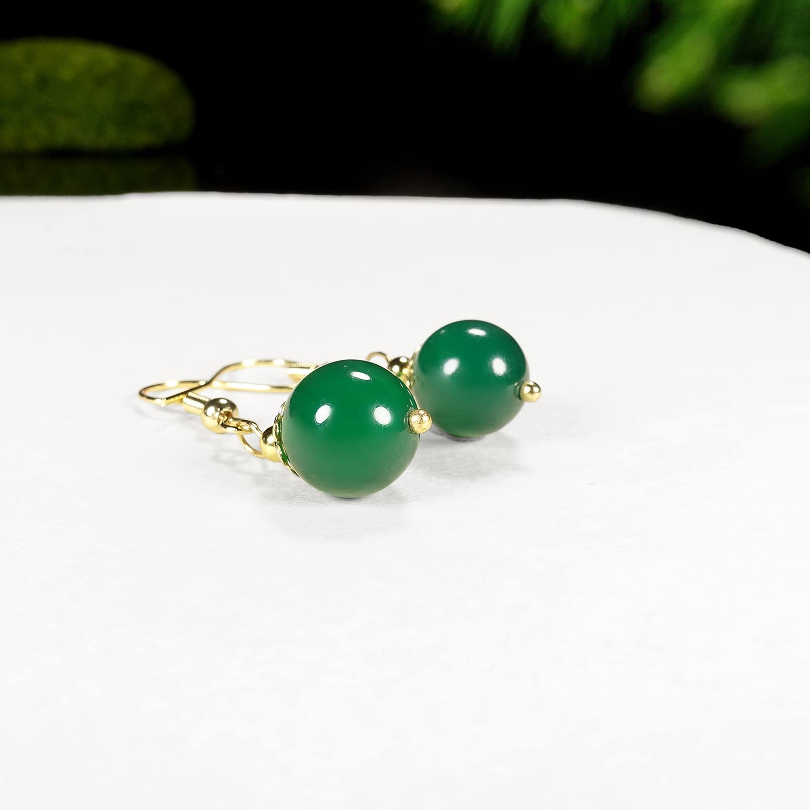 Jade Earrings for Women 18k Gold Green Ball Drop Dangle Earrings Gift for Graduation Anniversary