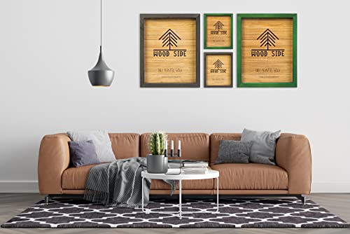 Green Wooden Picture Frame 11x14 - Natural Rustic Solid Wood Thick Borders, Wall Mounting and Desktop Photo Frames