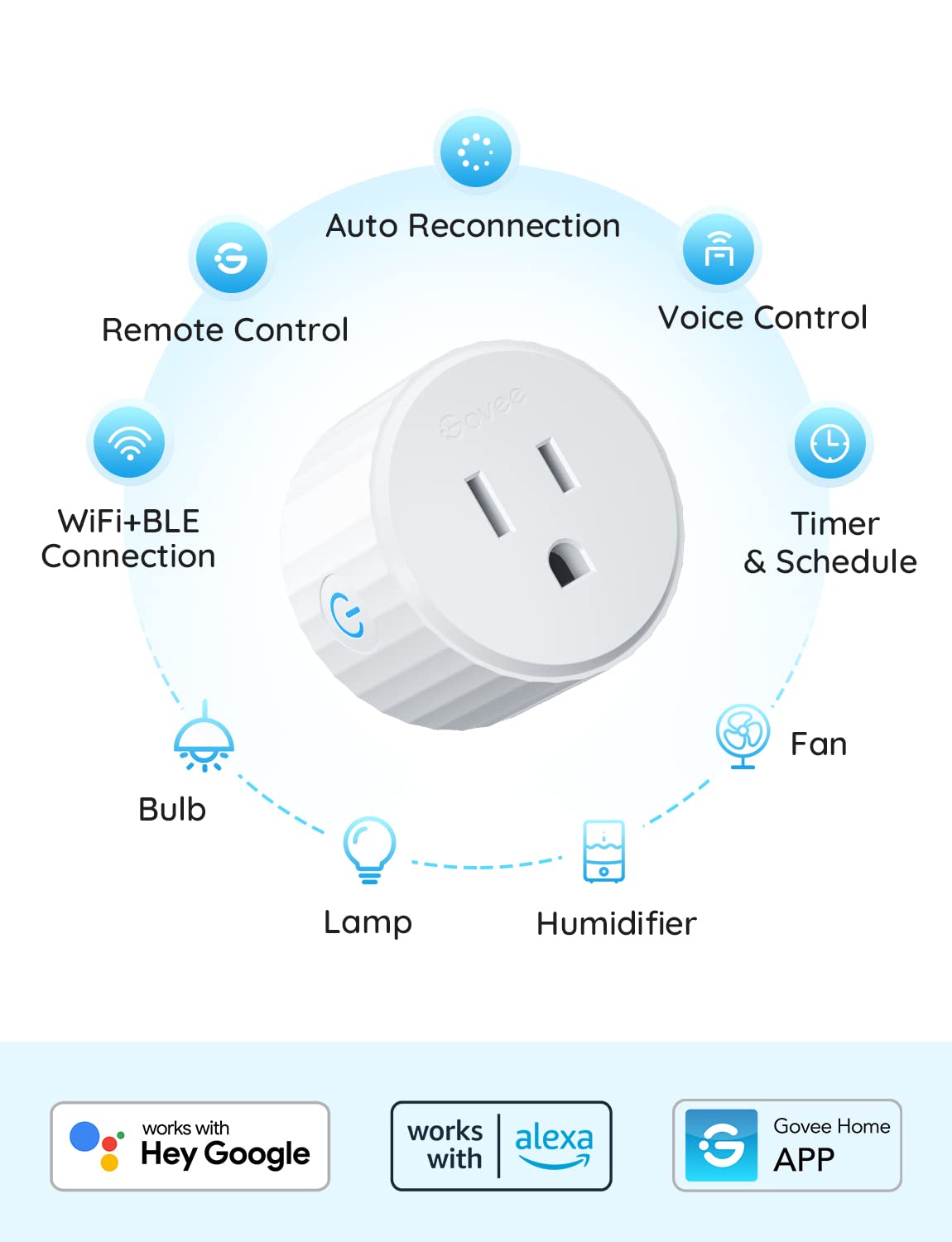 Govee Smart Plug, WiFi Outlet Compatible with Alexa and Google Assistant, Mini Smart Home Plugs with Timer Fuction & Group Controller, No Hub Required, ETL & FCC Certified, 2.4G WiFi Only (1 Pack)