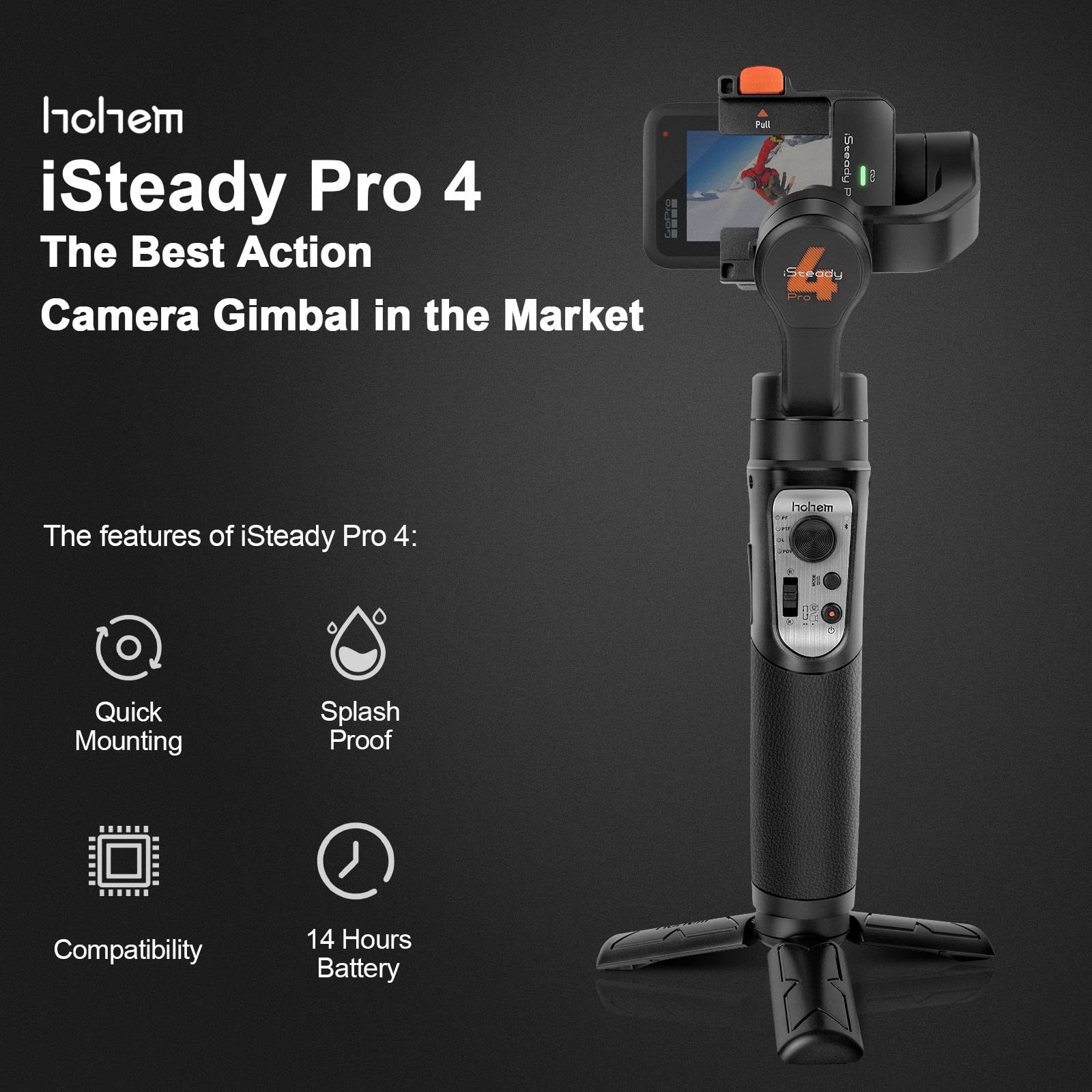 Hohem iSteady Pro 4 3-Axis Action Camera Gimbal with IPX4 Splash Proof for Hero 10/9 8/7/6/5/4 Osmo Action and Other Action Cameras
