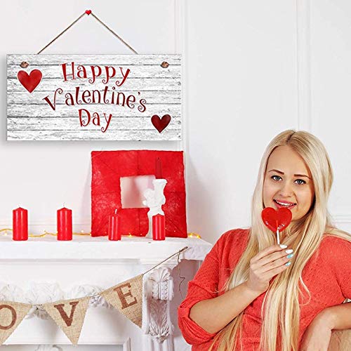 Happy Valentine's Day Sign, Red Hearts, Distressed Wood Style Sign, 6" x 12" Sign, Valentine's Day Gift, Holiday Door Sign(E4-WH219)