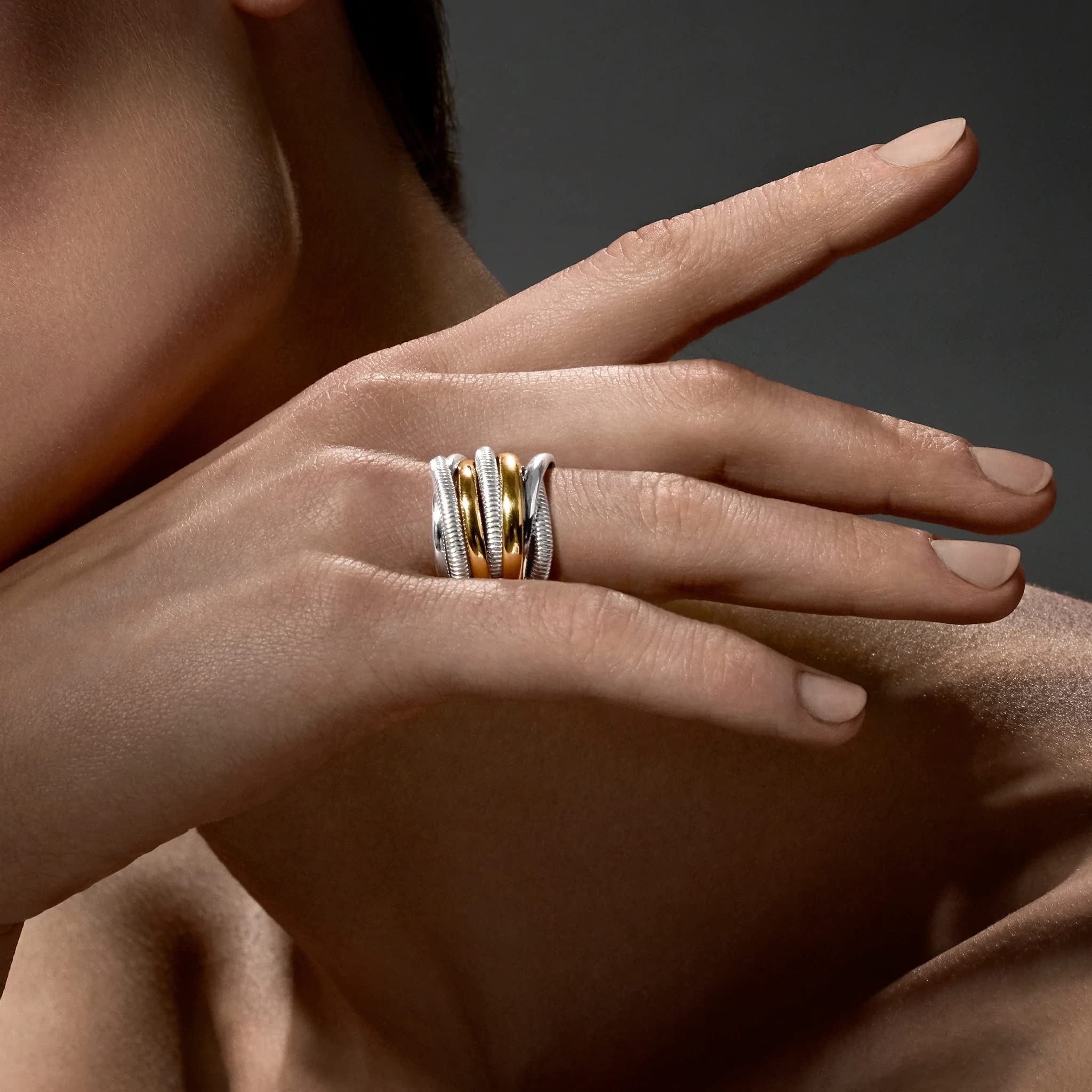 Judith Ripka Eternity Seven Band Highway Ring with 18K Gold 6