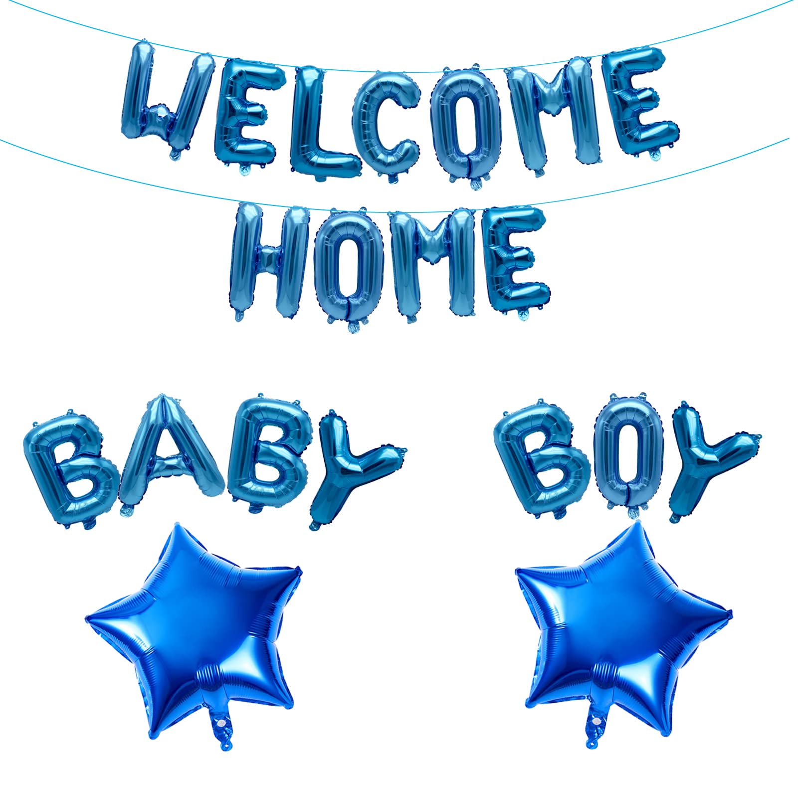 JumDaQQ Welcome Home Baby Boy Letter Balloon Banner with Star Foil Balloons for Newborn Baby Boy Baby Shower Welcome Home Family Party Decorations(Blue)