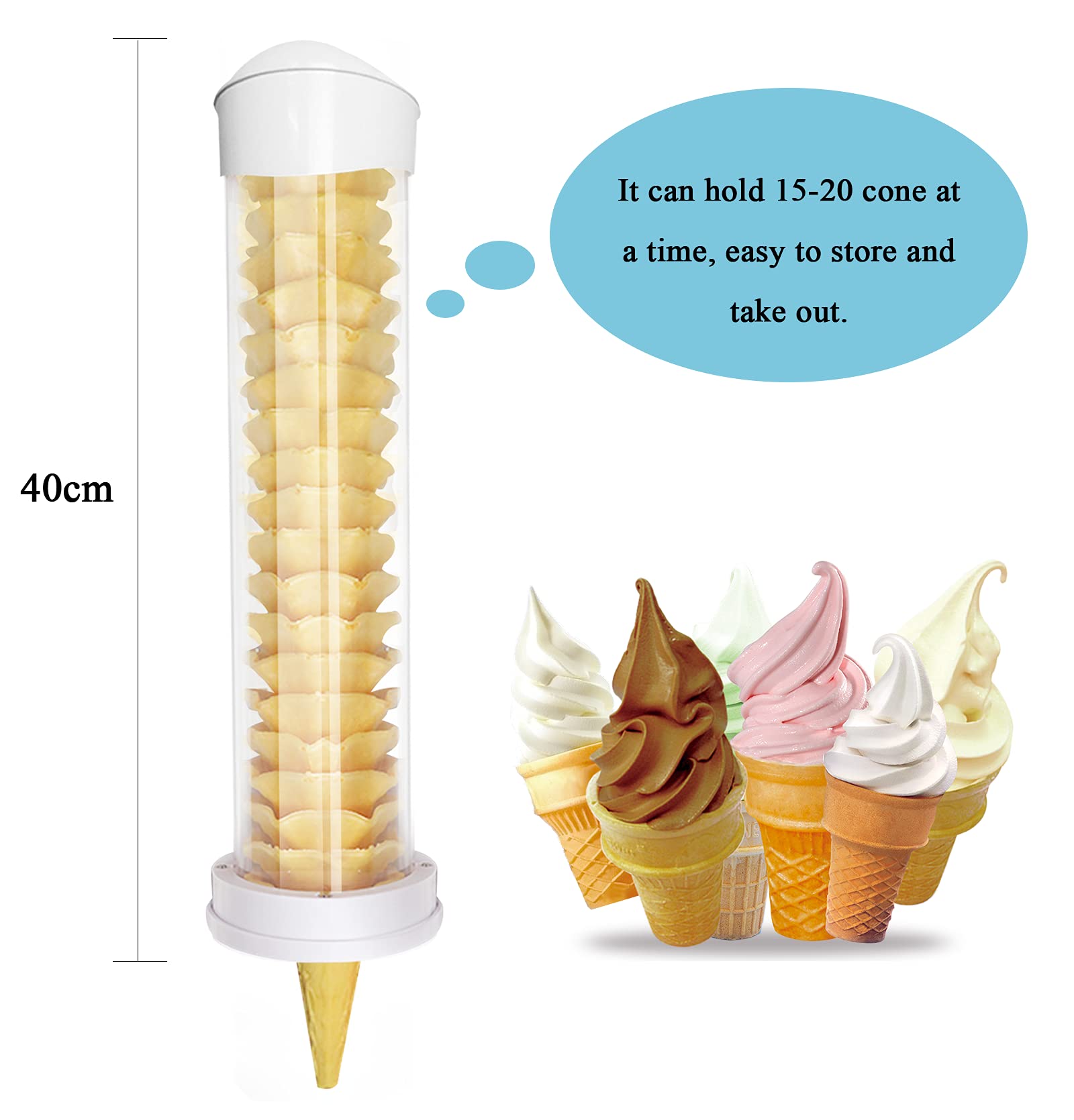 KUNHEWUHUA Ice Cream Cone Dispenser-16’’L x 3’’ Dia Plastic Tube with 1.6-2.6ins 2.4-3 ins gasket
