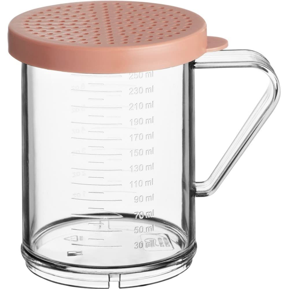 Polycarbonate Dredge Shaker with Yellow Lid, 10 oz. Clear Plastic Dredge cheese/Spice Shaker with Marks measurements and 4 mm Hole Diameter by Geex Depot US. (2pk(large holes))