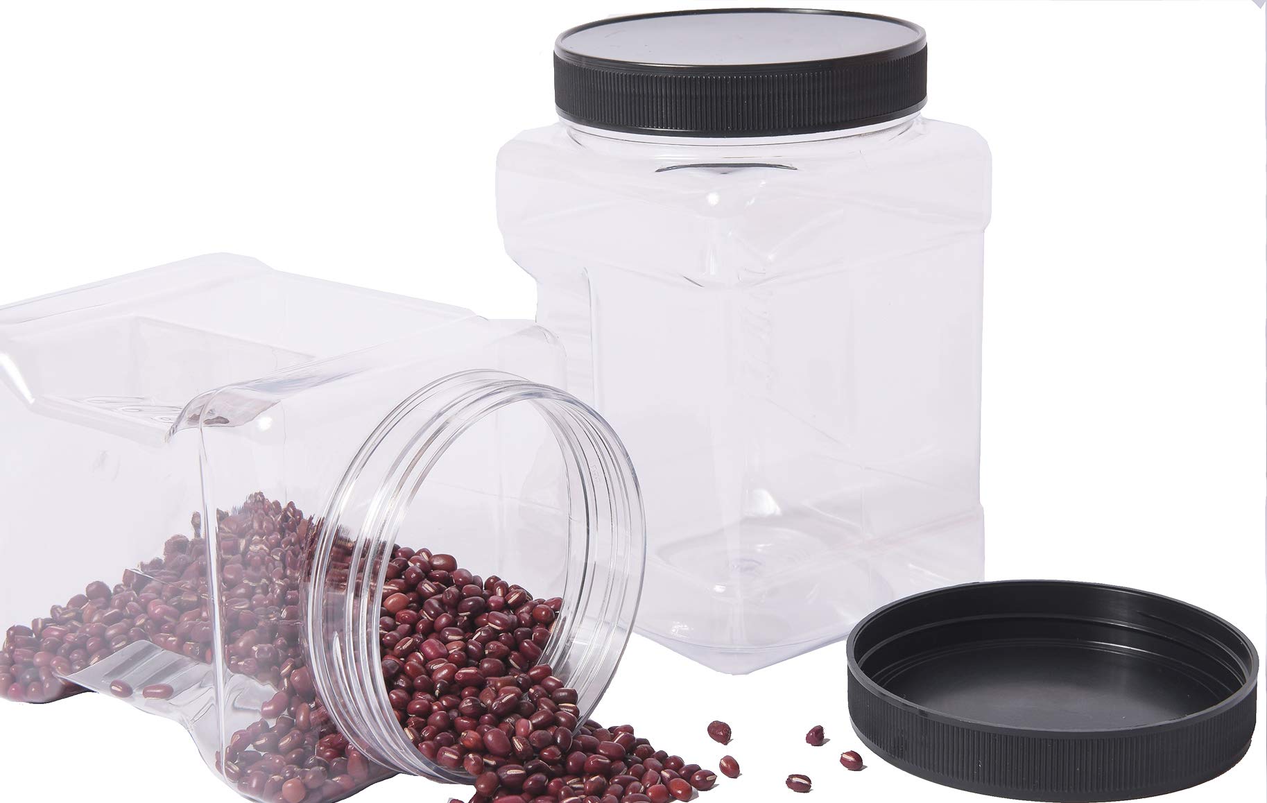 Lawei 6 Pack Clear Plastic Jars with Lids - 32 Oz Square Plastic Jars Containers with Easy Grip Handles Plastic Storage Jars for Dry Goods Cookies Candy and More