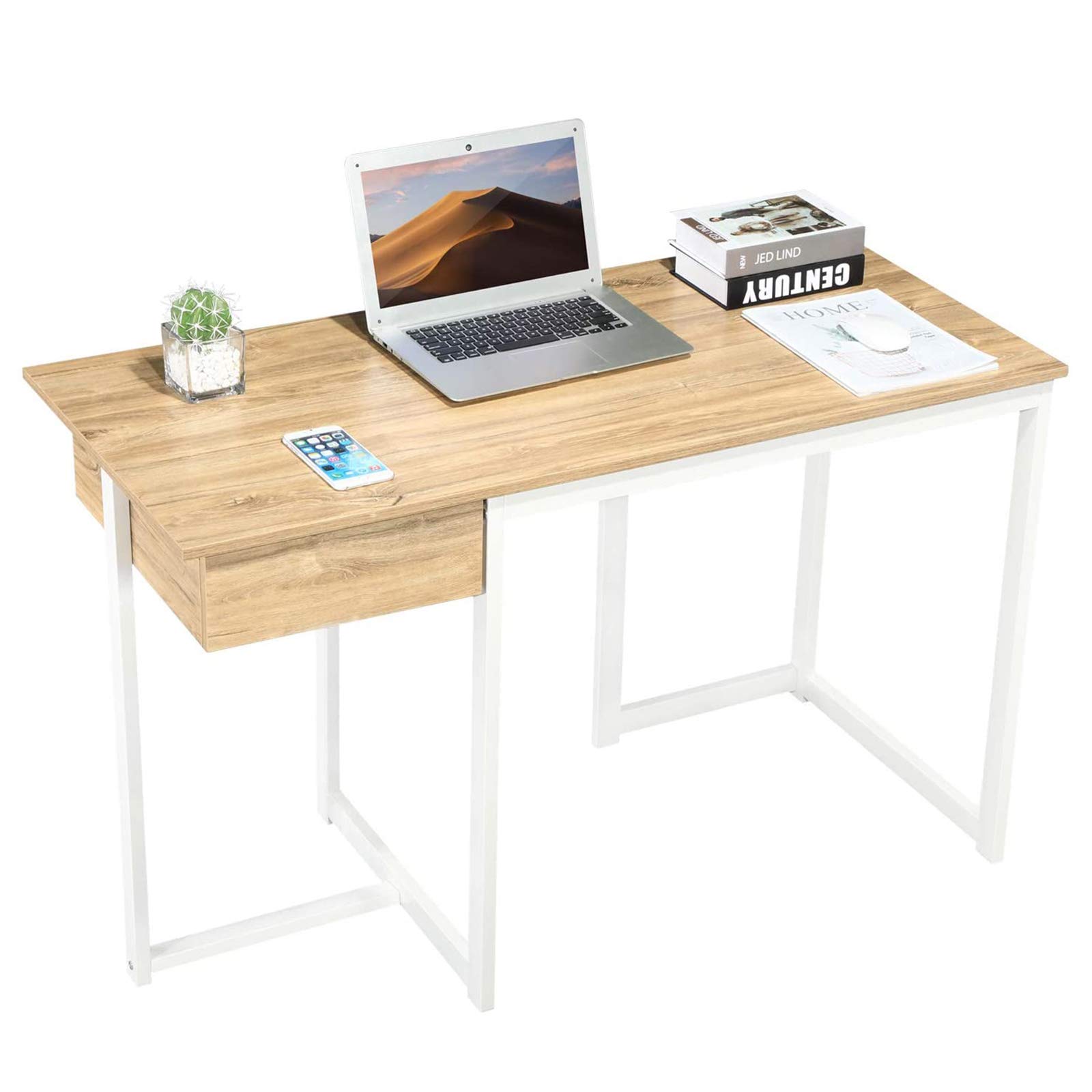 GreenForest Computer Desk with Storage Drawer 47 inch Office Writing Desk for Home, Modern Simple Study Desk PC Laptop Workstation, Oak