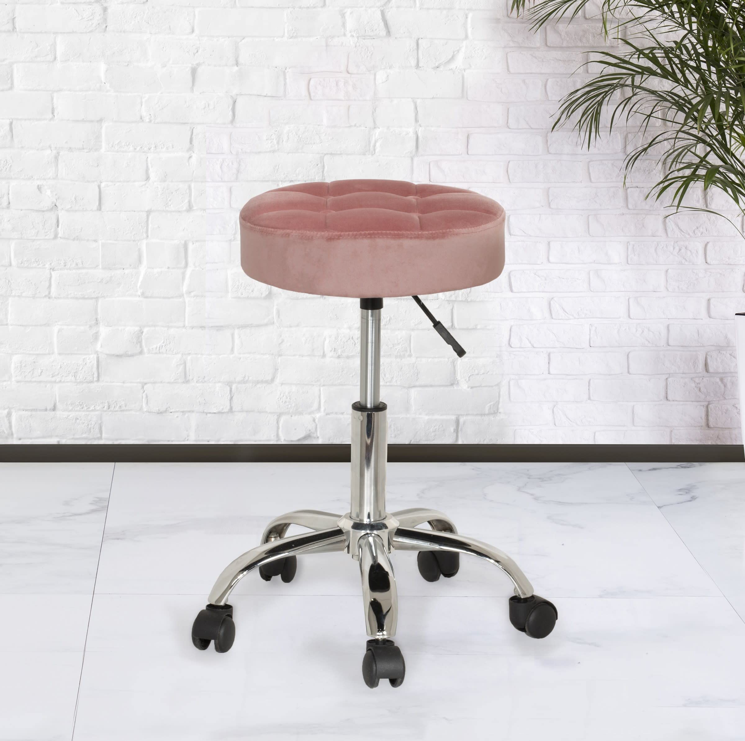 Hillsdale Nora Metal Adjustable Backless Vanity/Office Stool, Chrome with Chrome with Gray Velvet