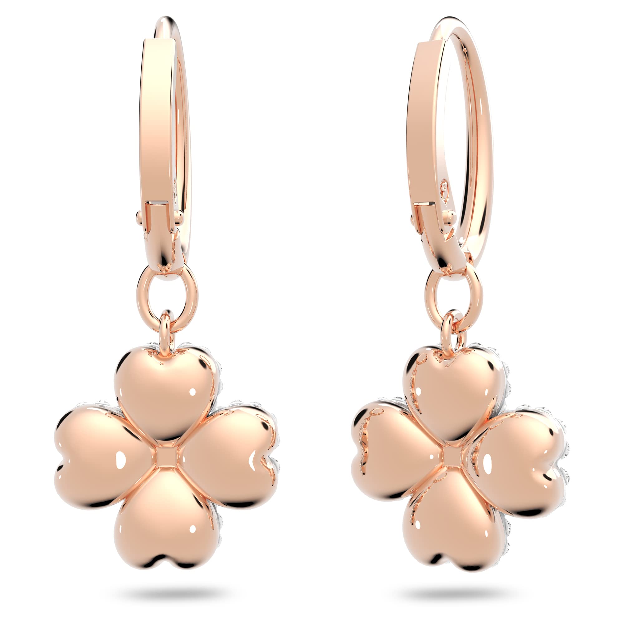 Latisha hoop earrings, Flower, White, Rose-gold tone plated