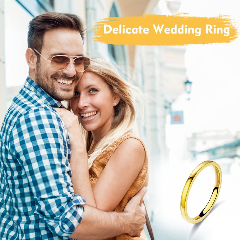 LAOYOU 1.5mm Plain Wedding Band Ring - Stainless Steel Basic Thin Classical Stackable Ring for Women, Women’s Simple Dainty Hypoallergenic Non-Tarnished Ring Gold Color Size 7