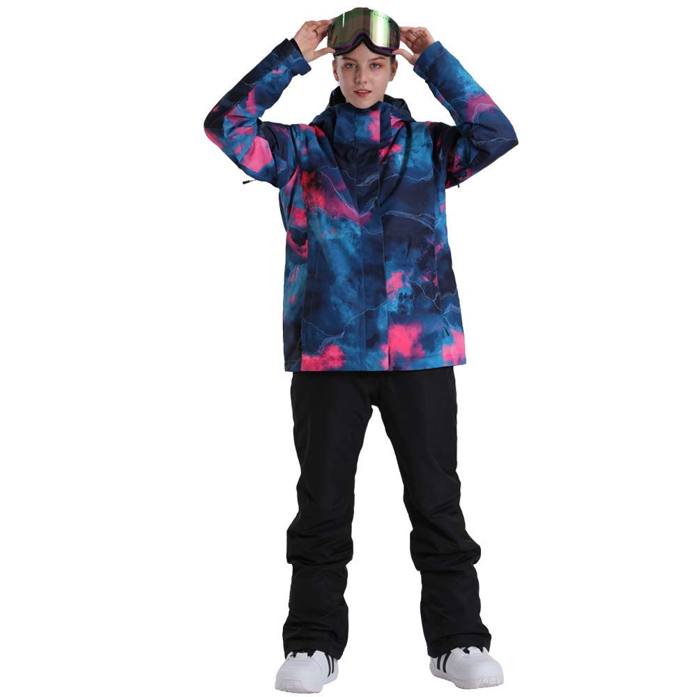 GSOU SNOW Womens Ski Jacket and Pants Snowboarding Snowsuit Coat Warm Winter Hooded Waterproof Windproof