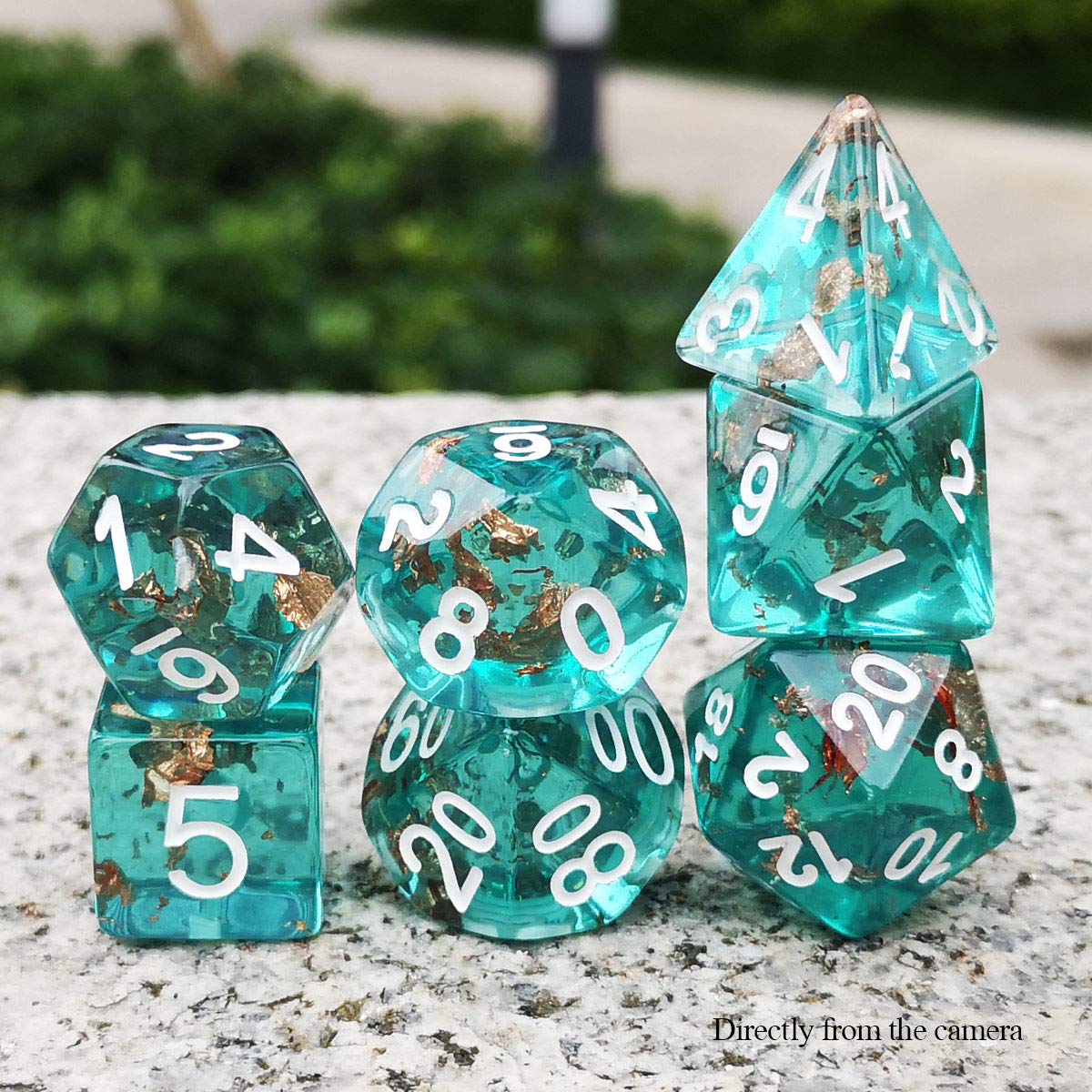 Haxtec Teal DND Dice Set 7PCS Gold Leaf Polyhedral Resin DND Dice for Roleplaying Games Dungeons and Dragons Gifts-Wonderland