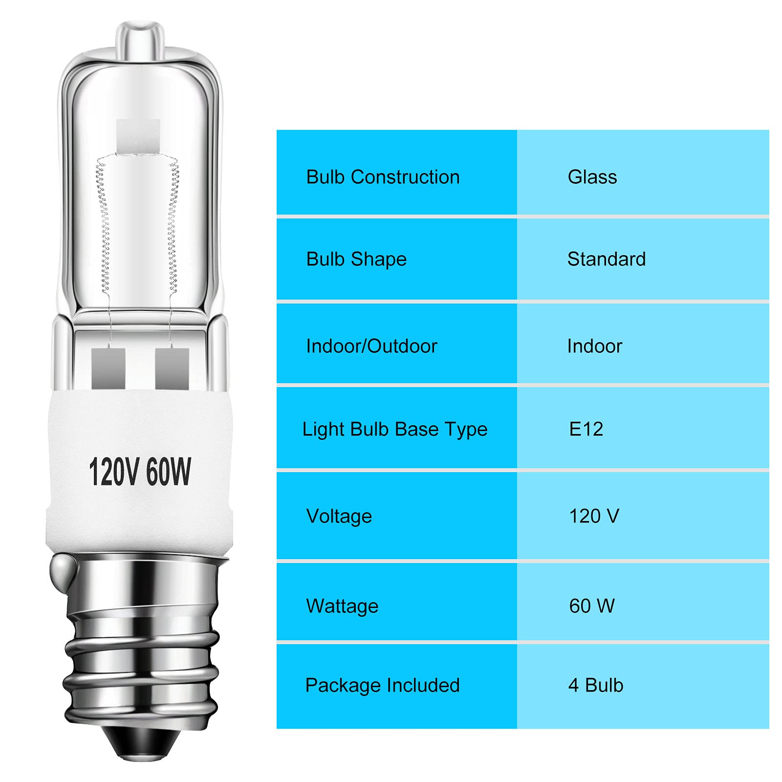 Honoson Incandescent Bulb 120V 60W Bulb E12 (Candelabra) Base Krypton Light Bulb (4)