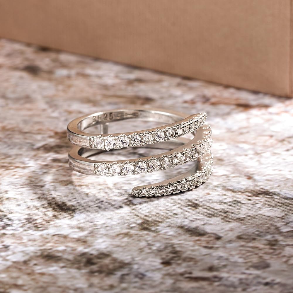 hsiyyecg Shiny Three Rows Pavé Cubic Zirconia CZ Halo Twist Eternity Engagement Wedding Band Ring for Women (US size 6)